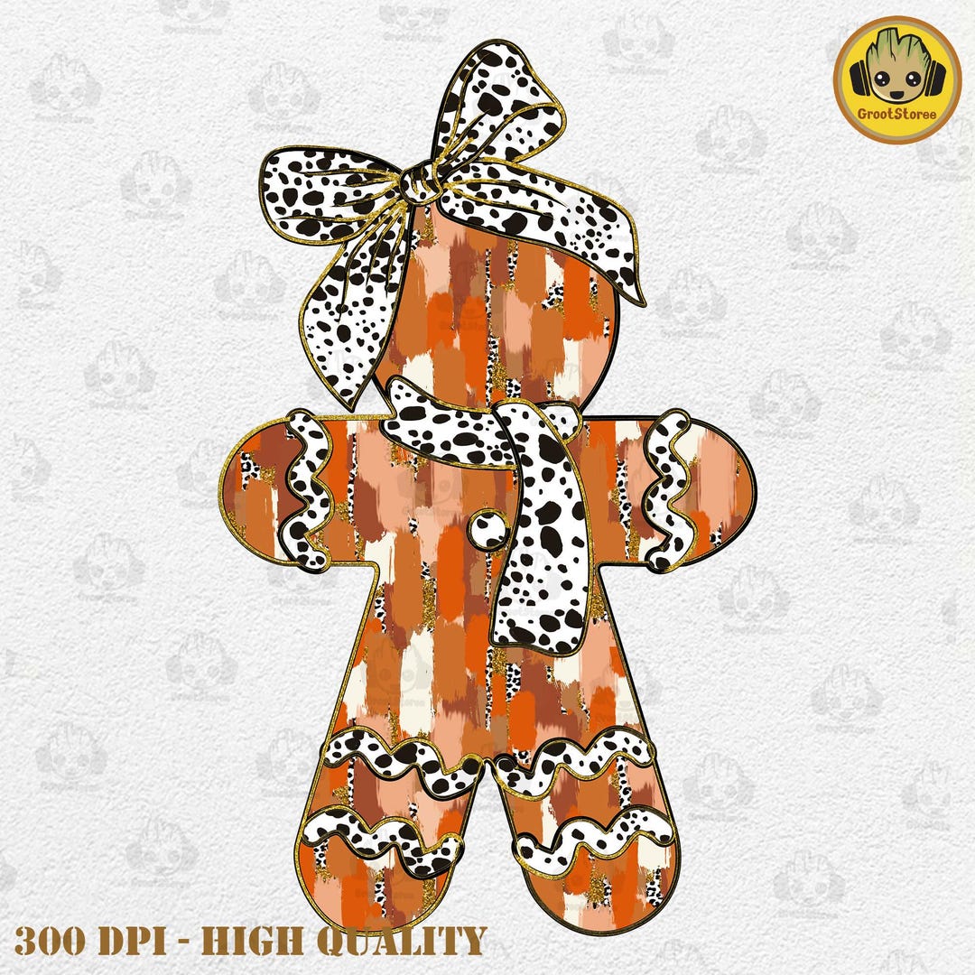 Colorful Glitter Gingerbread Man Png Sublimation, Brushstroke Christmas ...