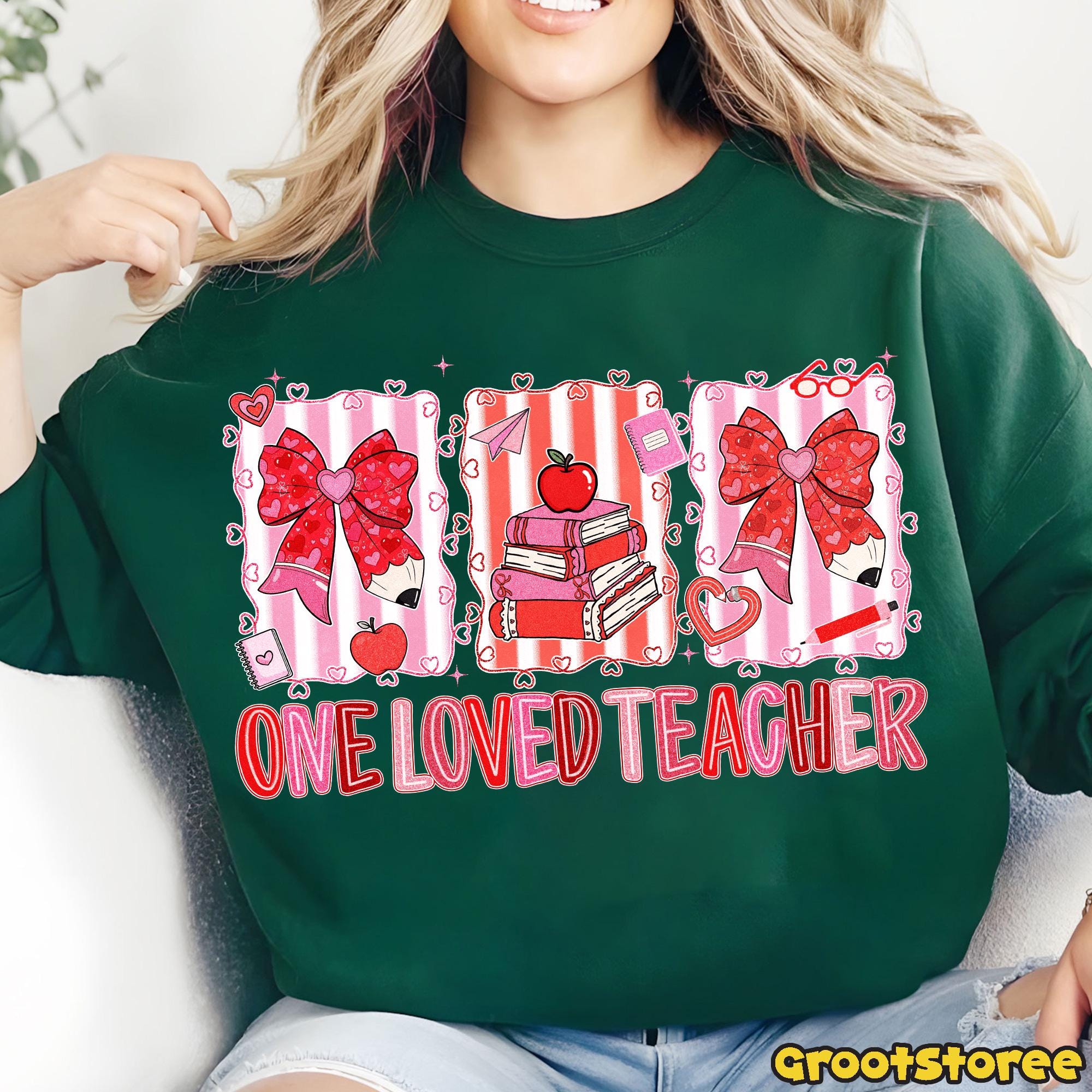 Teacher Pencil Coquette Bow Png, Retro Teacher Valentine Png, One Loved ...