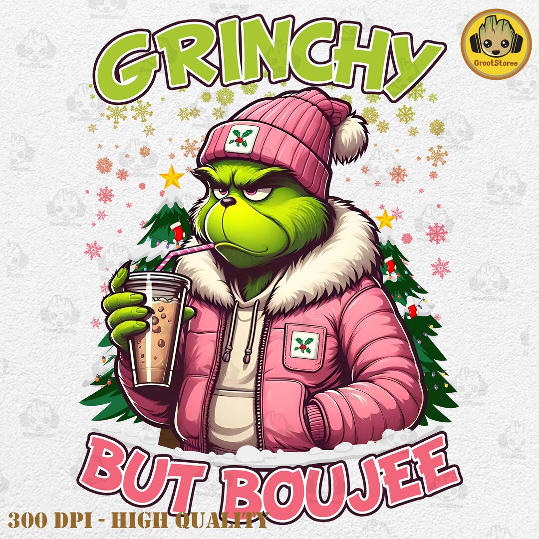 Boujee Pink Christmas Character Png, Green Mean Guy Christmas Png ...