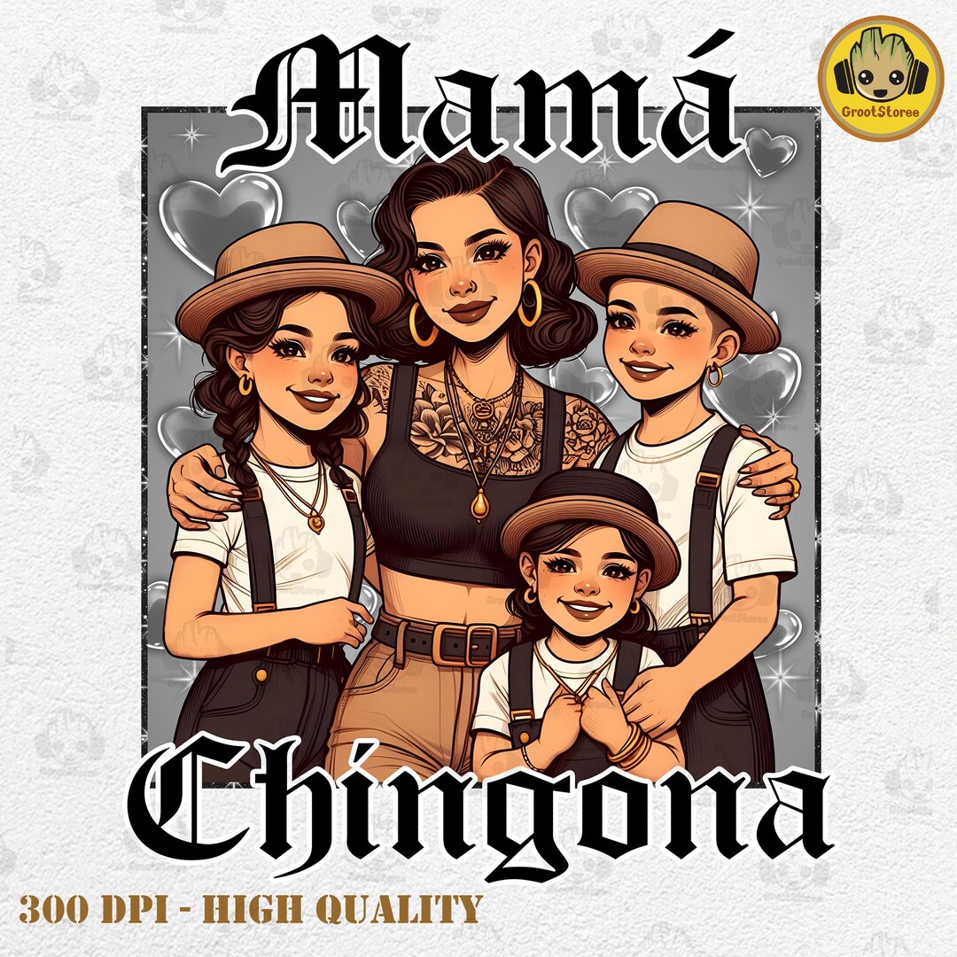 Mama Chingona Chicano Mom 3 Kids Png, Chibi Style Latina Mother's Day ...