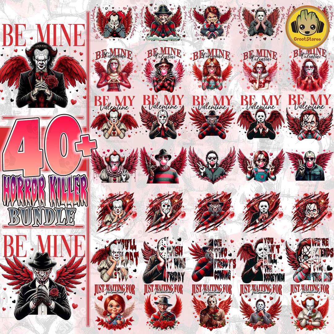 40 Valentine Horror Killers Bundle Png, Pink Heart Valentine Horror ...
