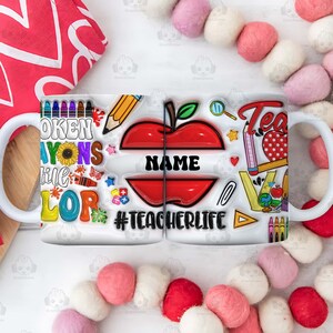 3D Inflated Custom Teacher Name Mug Wrap, Retro Teacher Life 11oz, Back ...