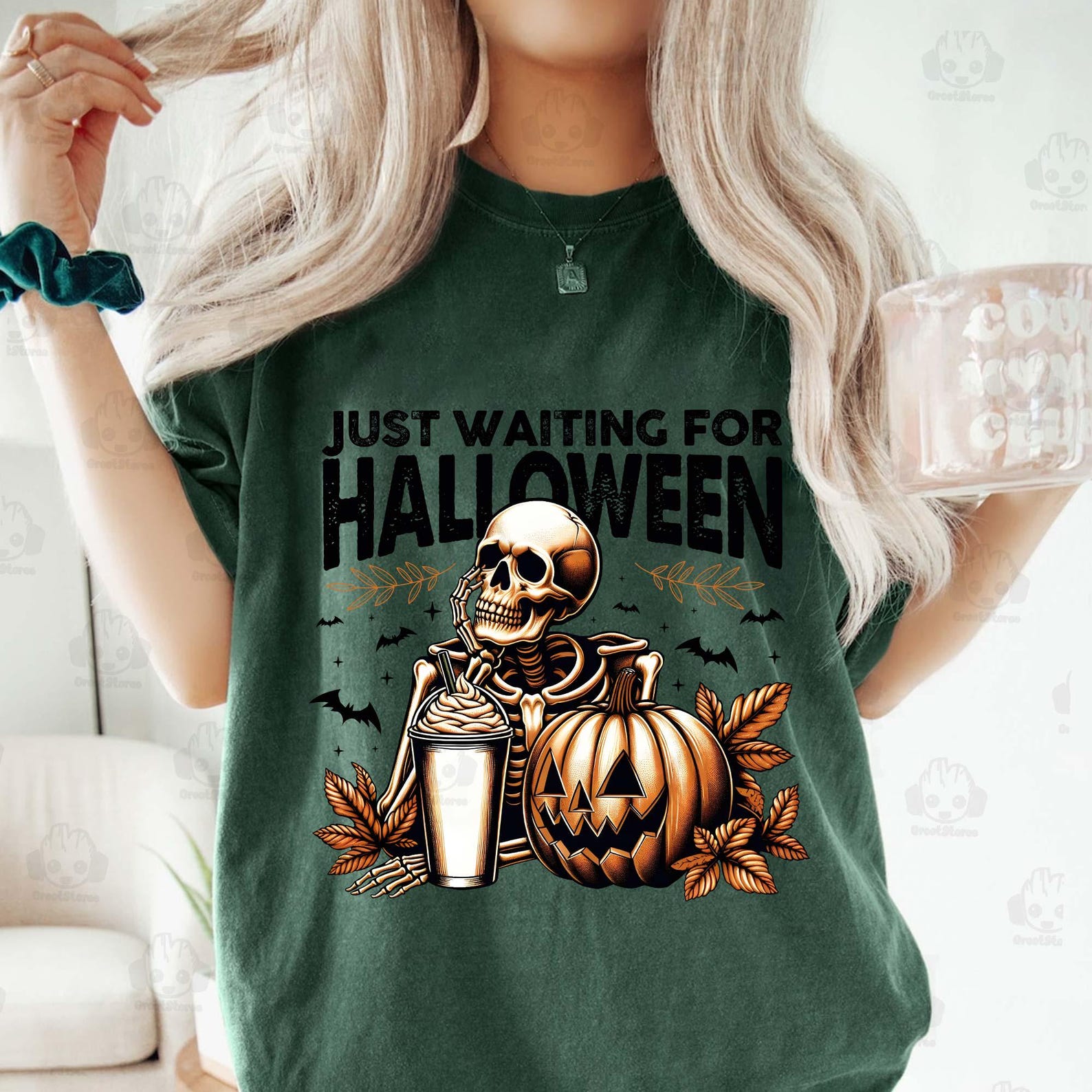 Just Waiting for Halloween Png, Skeleton Design Png, Vintage Halloween ...