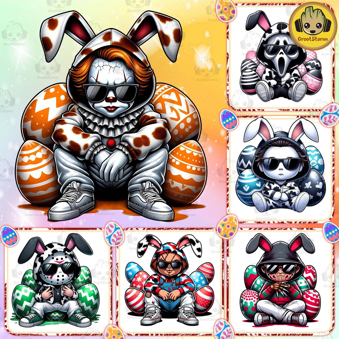5 Killer Hiphop Easter Chibi Cartoon Png Bundle, Horror Easter Png ...