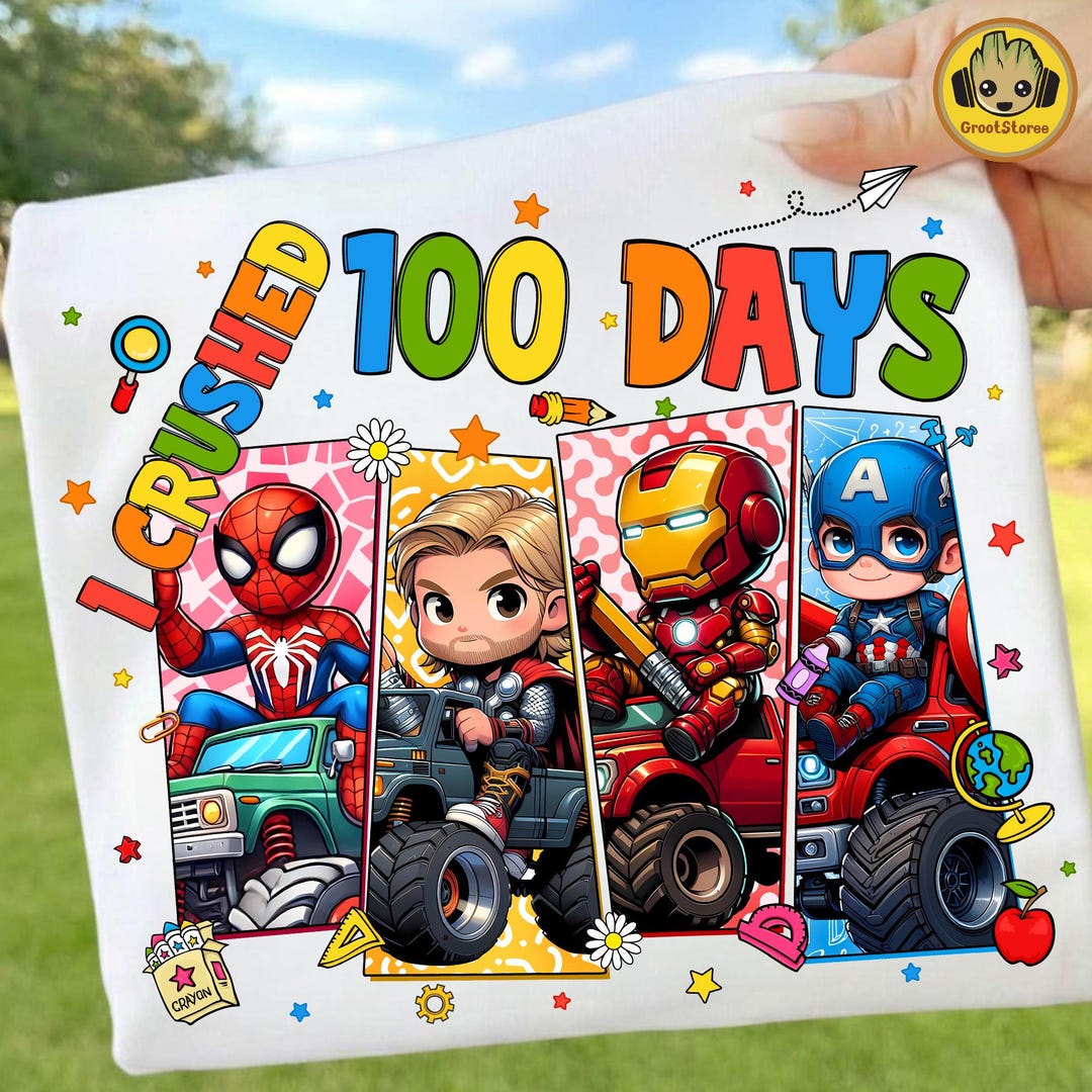 I Crushed 100 Days of School Png, 100 Super Days Png, Superhero Kids ...