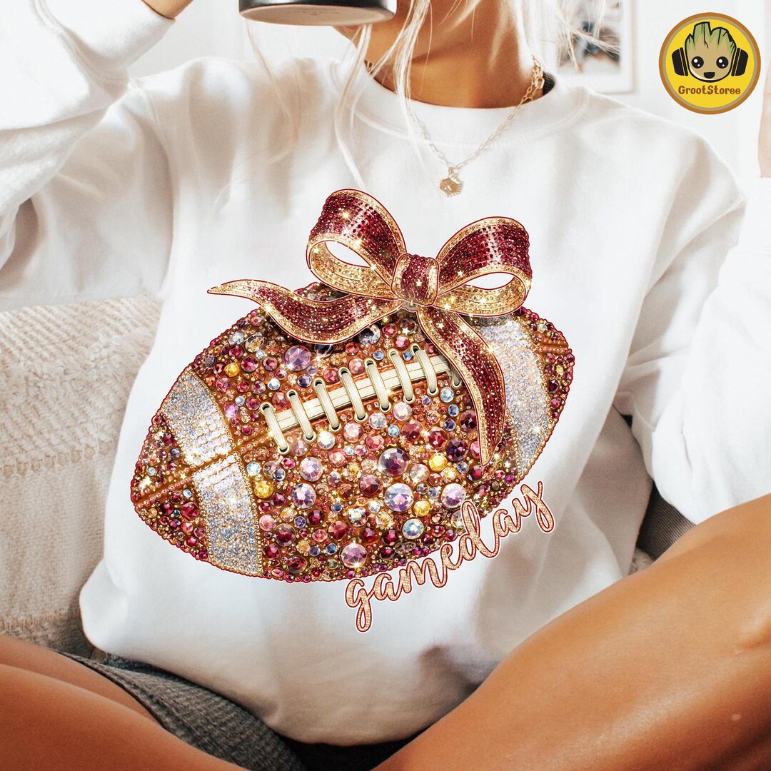 Trendy Rhinestones Football Game Day Png, Sparkling Football Coquette ...