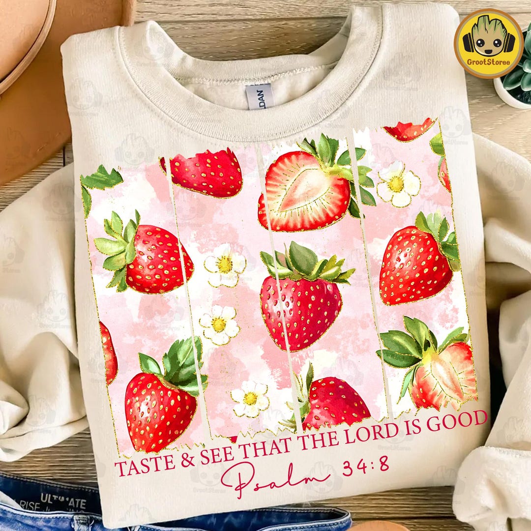 Retro Strawberry Taste and See Png, Bible Verse Png, Christian Easter ...