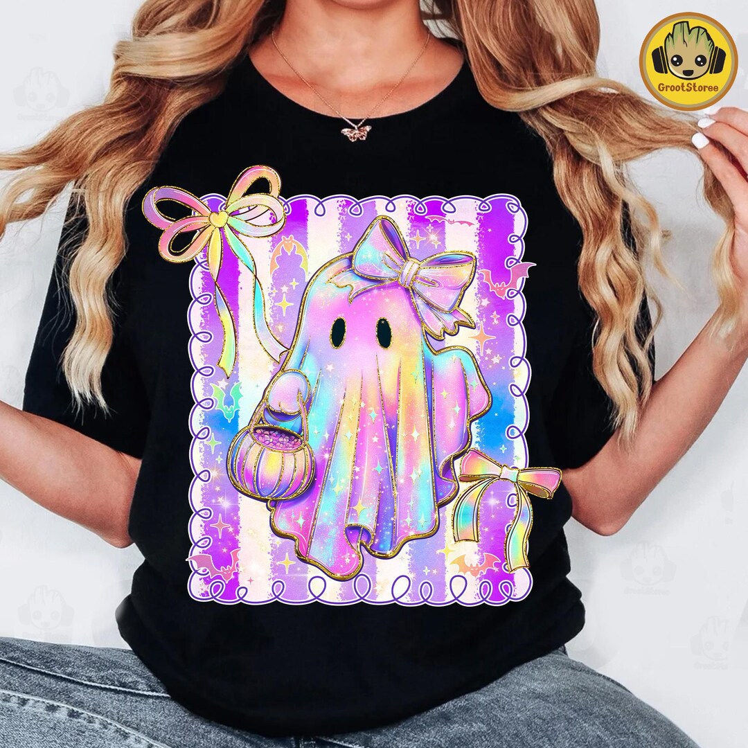 Preppy Halloween Ghost Png, Cute Neon Boo Ghost Coquette Png, Floral ...