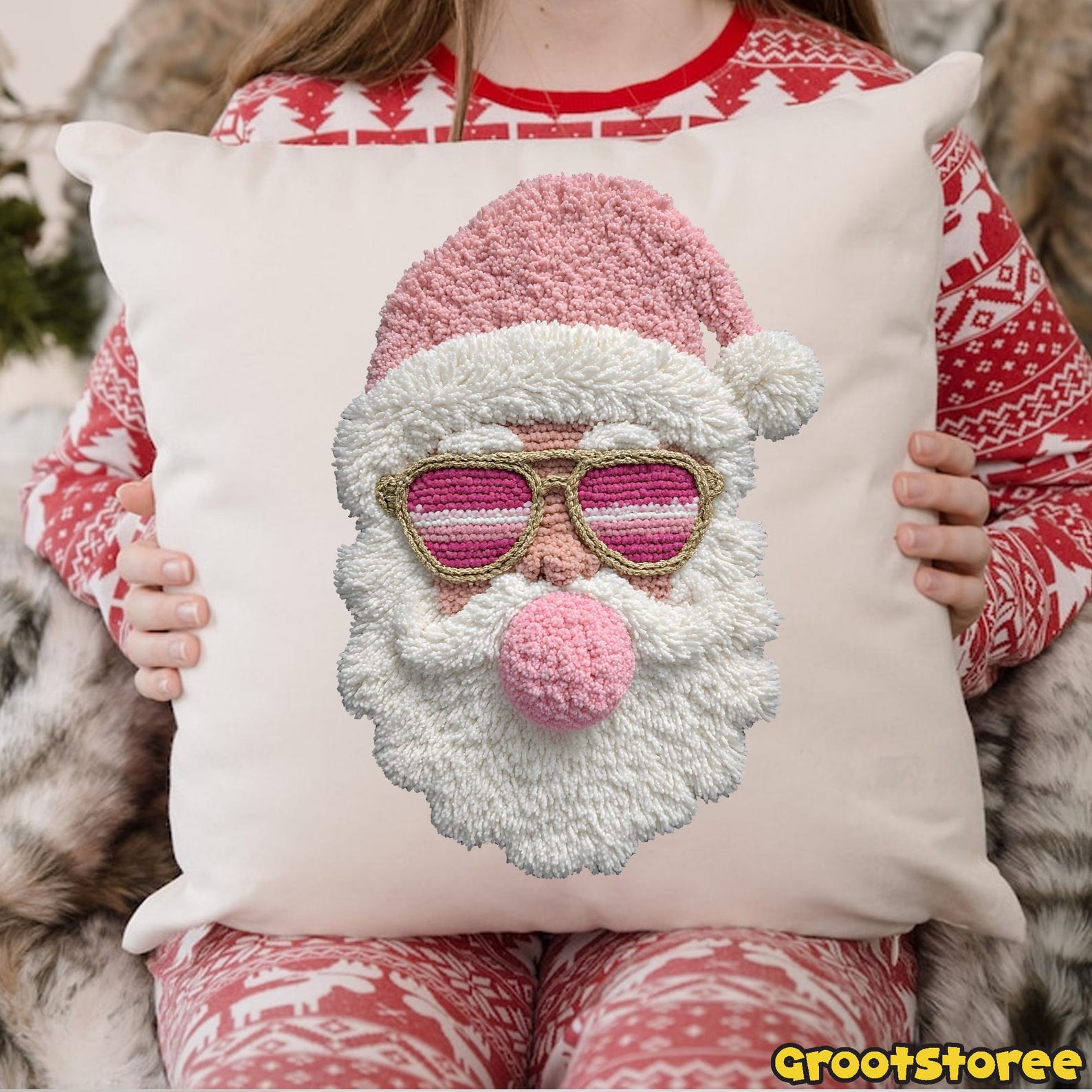 Pink Santa Blowing Bubble Gum PNG, Retro Latch Hook Yarn Crochet Santa ...