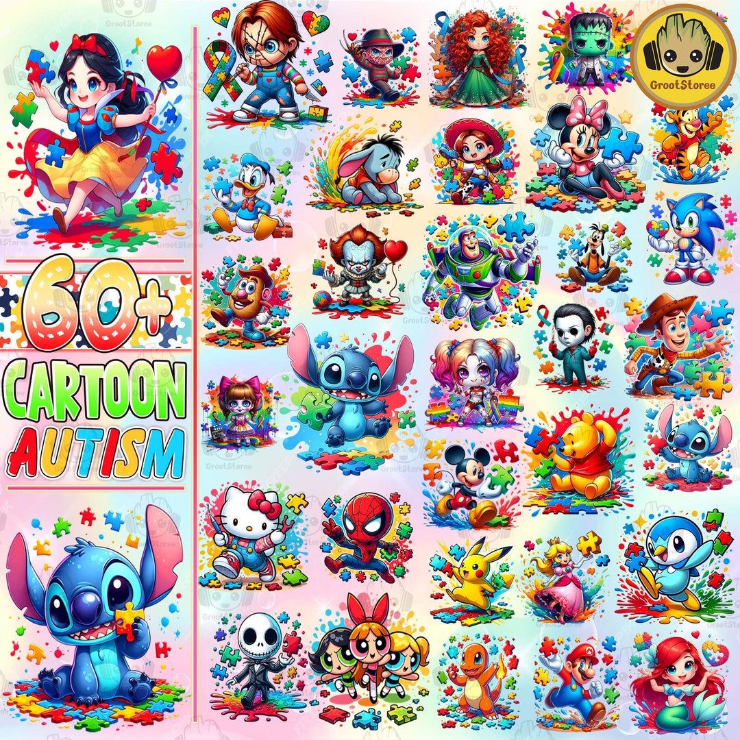 60 Autism Awareness Cartoon Png Bundle, Autism Puzzle Png, Character ...