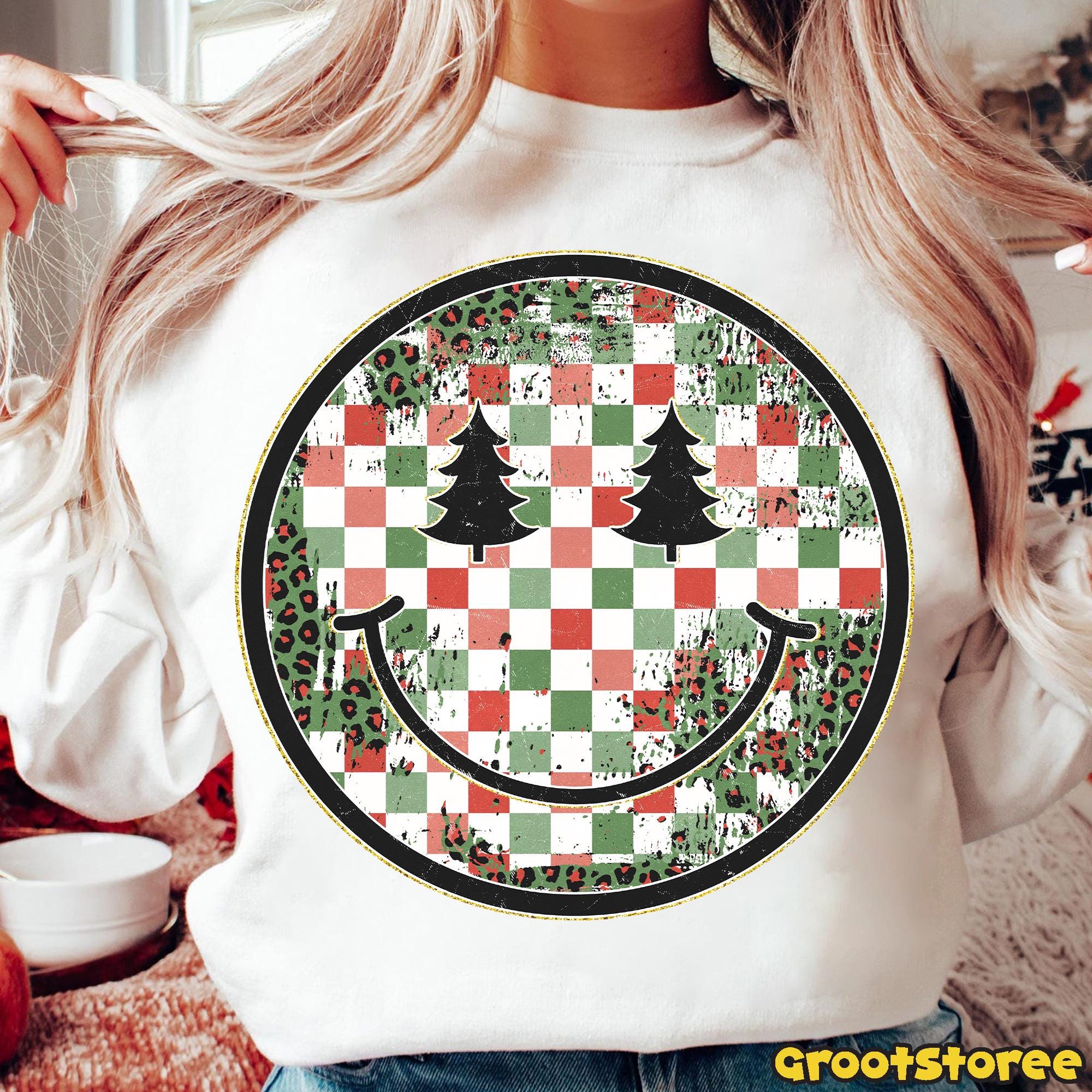 Retro Smiley Christmas PNG, Trendy Checkered Xmas Face Png, Preppy ...