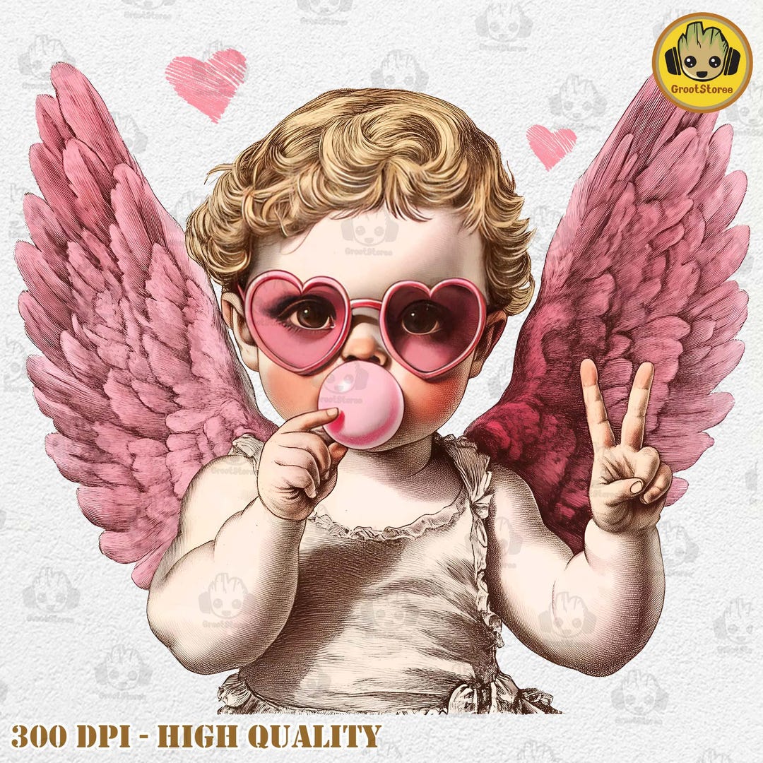 Retro Cupid Blowing Bubble Png, Vintage Valentines Day Shirt Png ...