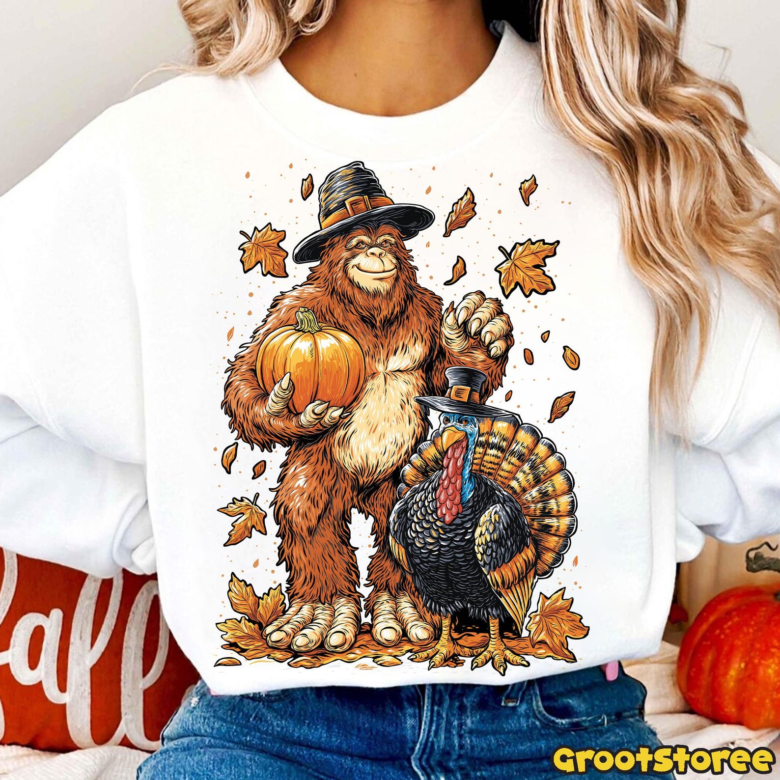 Retro Bigfoot and Turkey Thanksgiving PNG, Funny Sasquatch Fall Shirt ...