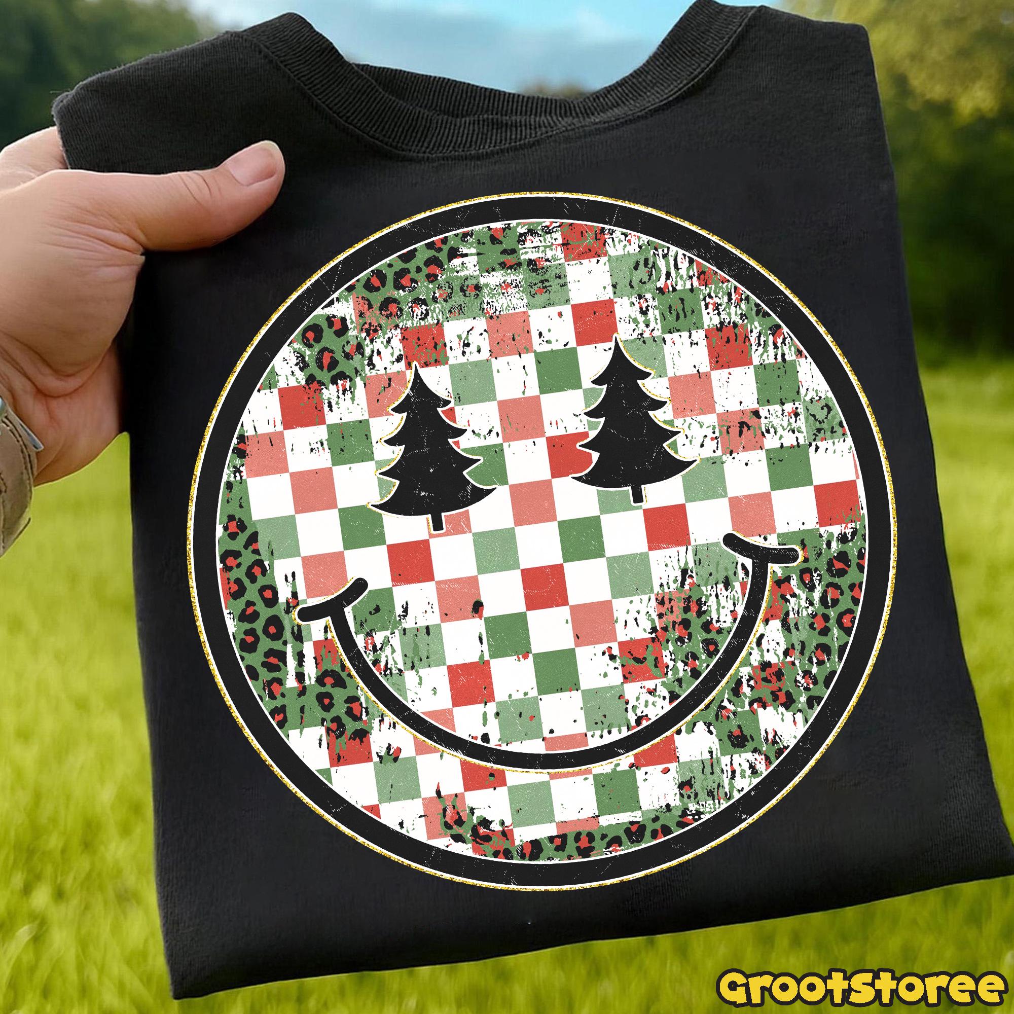 Retro Smiley Christmas PNG, Trendy Checkered Xmas Face Png, Preppy ...