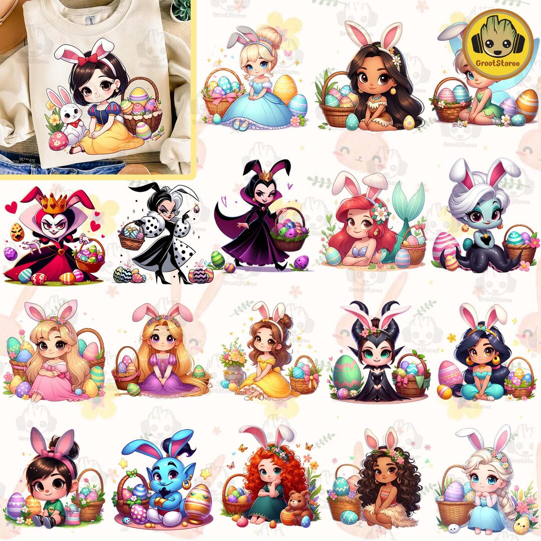 20 Easter Cartoon Princess Png Bundle, Happy Easter Day Png, Funny ...