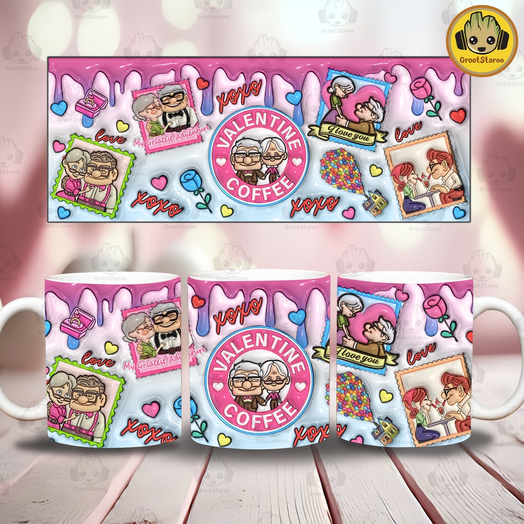 3D Inflated Valentine Cartoon Couple Mug Wrap, Puff Valentine Blue ...