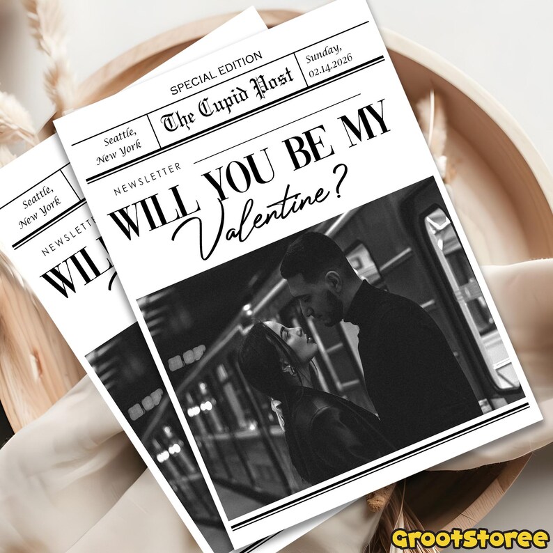Editable Canva Will You Be My Valentine Newspaper Template Png ...