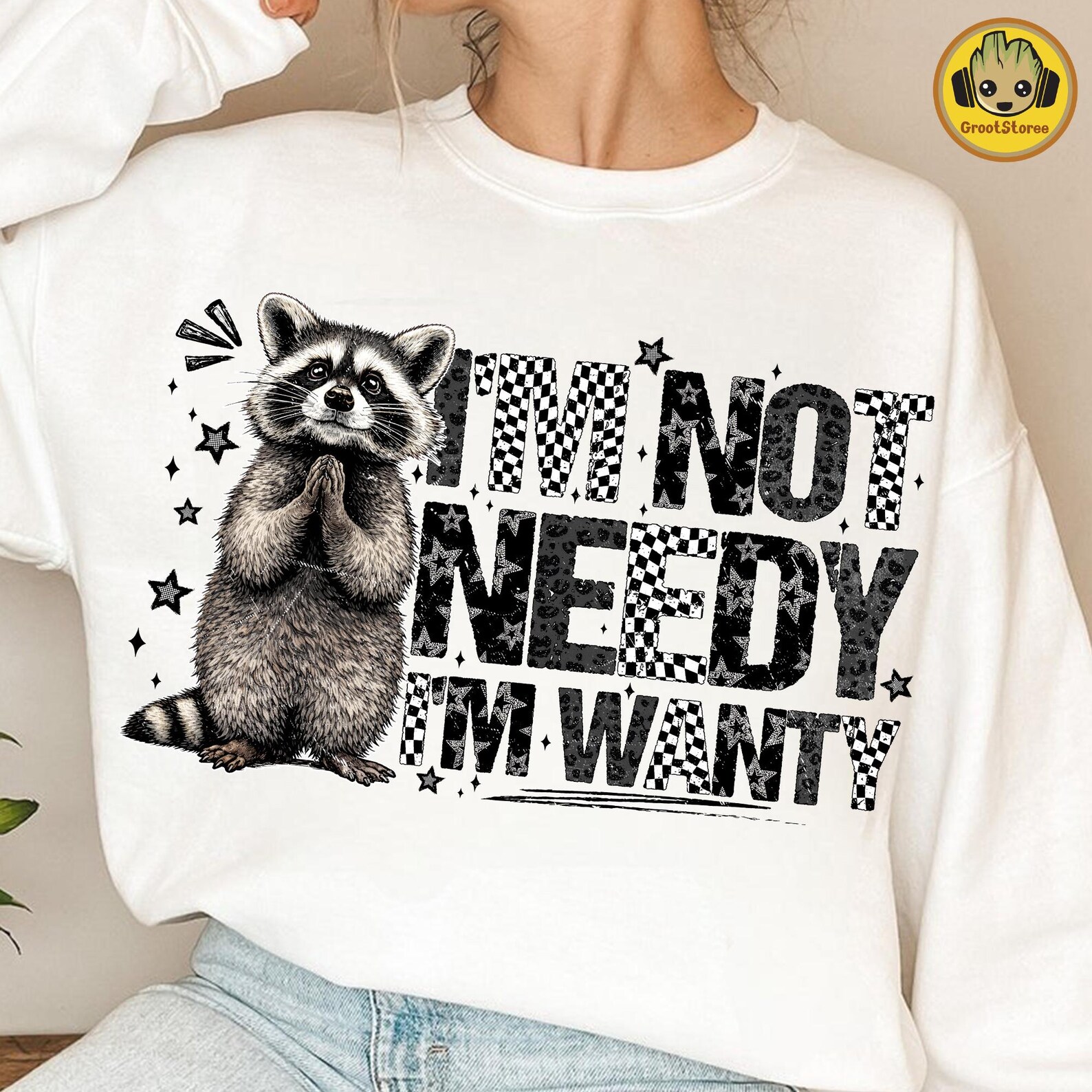 I'm Not Needy I'm Wanty PNG, Funny Sarcastic Raccoon PNG, Retro Trendy ...