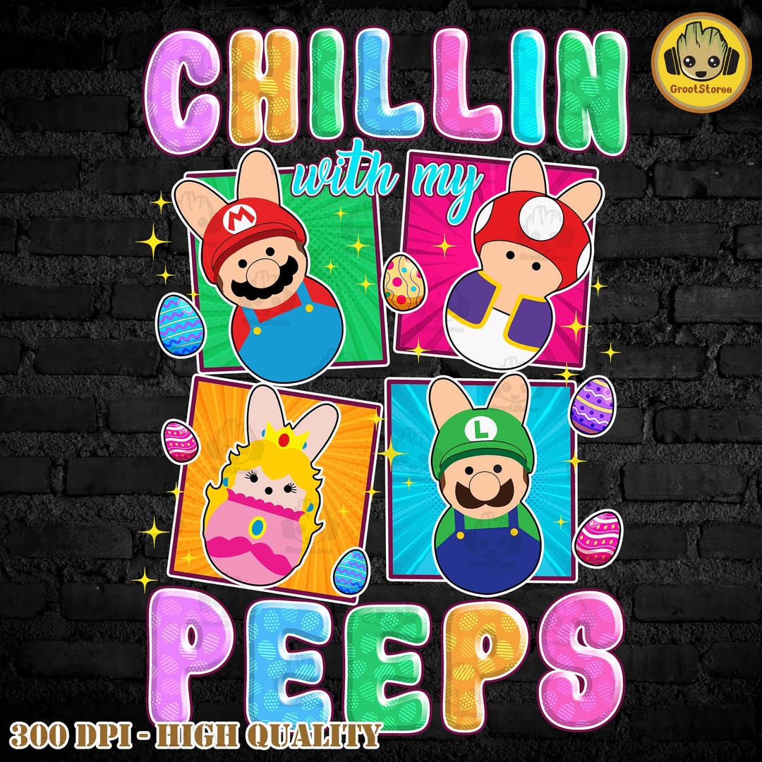 Retro Chillin With My Peeps Cartoon Easter Png, Super Bunny Cartoon ...
