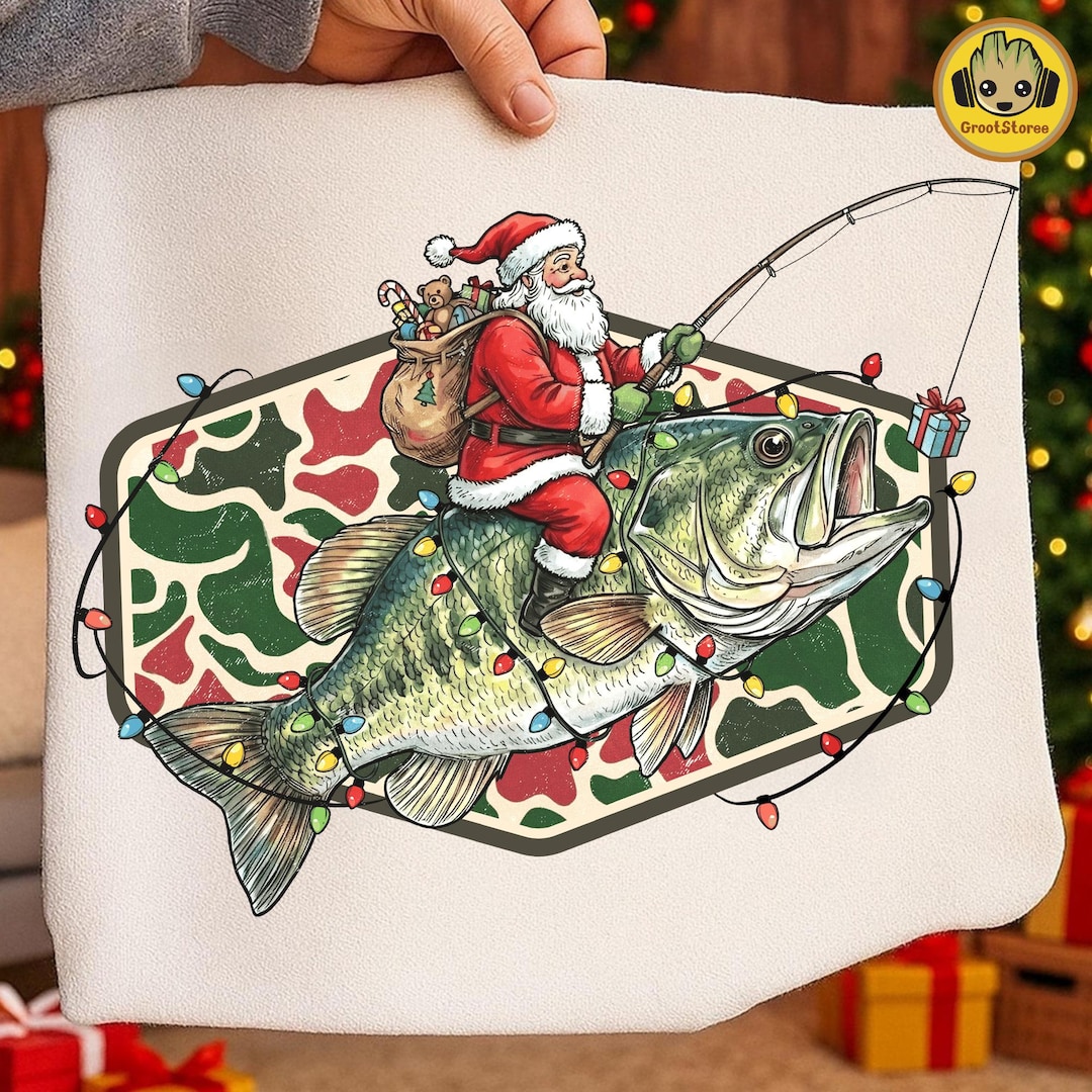 Reel in the Season PNG, Retro Fishing Santa Claus PNG, Camo Christmas ...