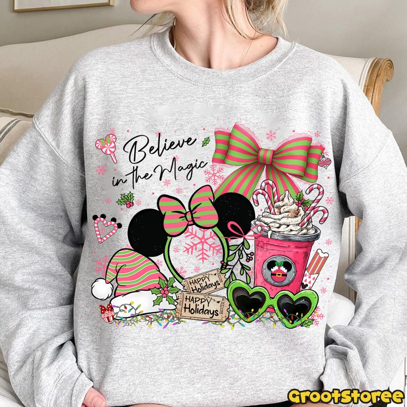 Preppy Pink Magical Mouse Christmas PNG, Very Merry Cartoon Png ...