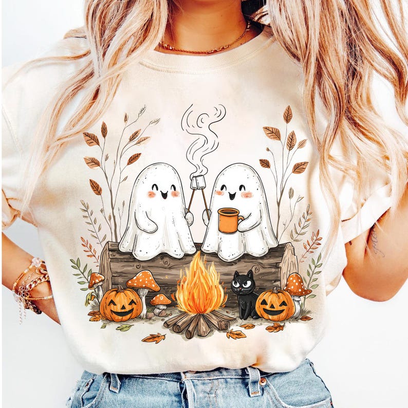 Retro Cute Ghost Halloween Png, Fall Camping Boo Ghosts Png, Autumn ...