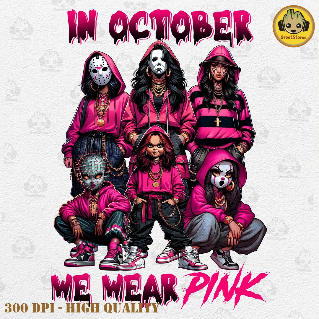In October We Wear Pink Png, Halloween Slasher Design, Horror Movie ...