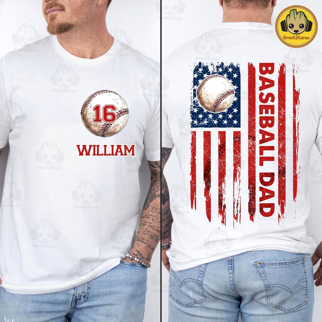 Custom Baseball Dad Flag Png, Baseball Dad Shirt With Kids Name ...