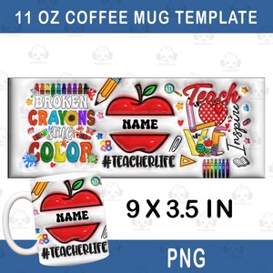 3D Inflated Custom Teacher Name Mug Wrap, Retro Teacher Life 11oz, Back ...