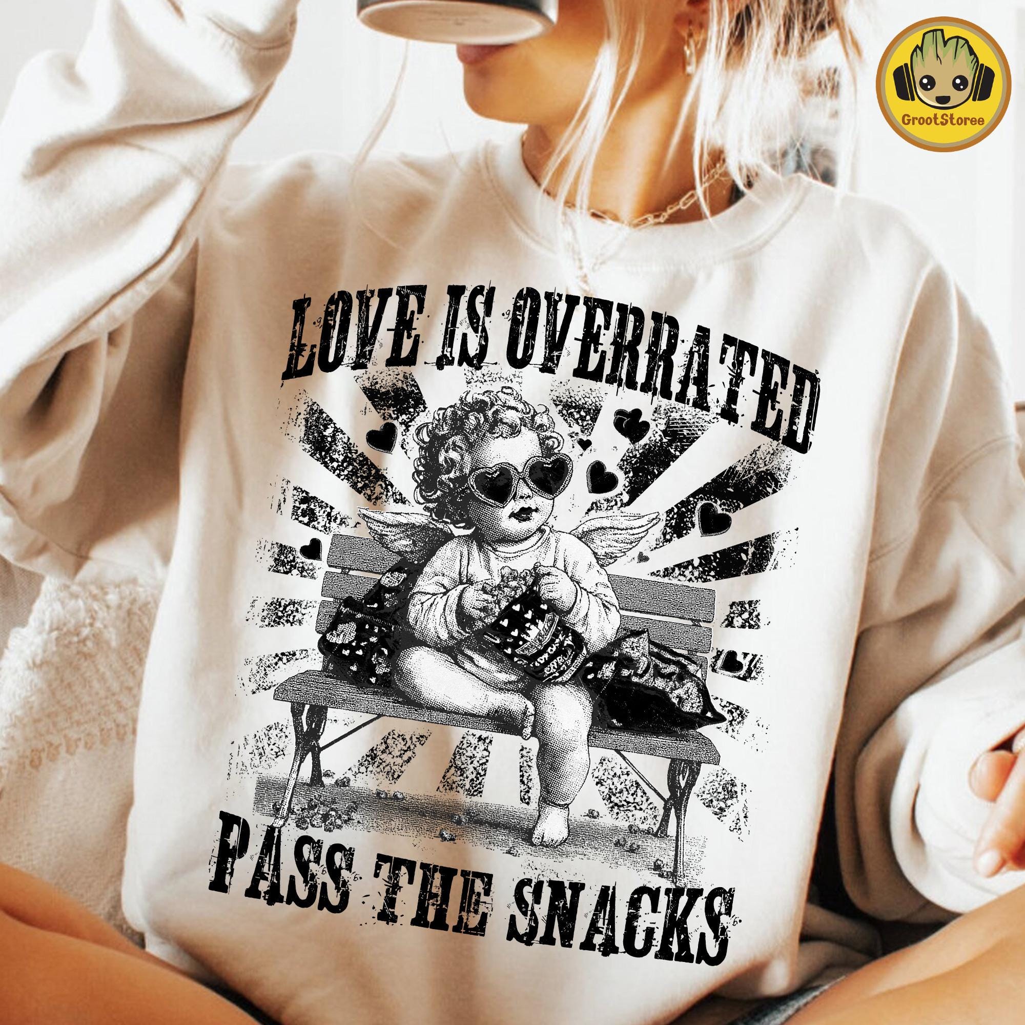 Halftone Cupid Png, Love is Overrated Pass the Snacks Png, Funny ...