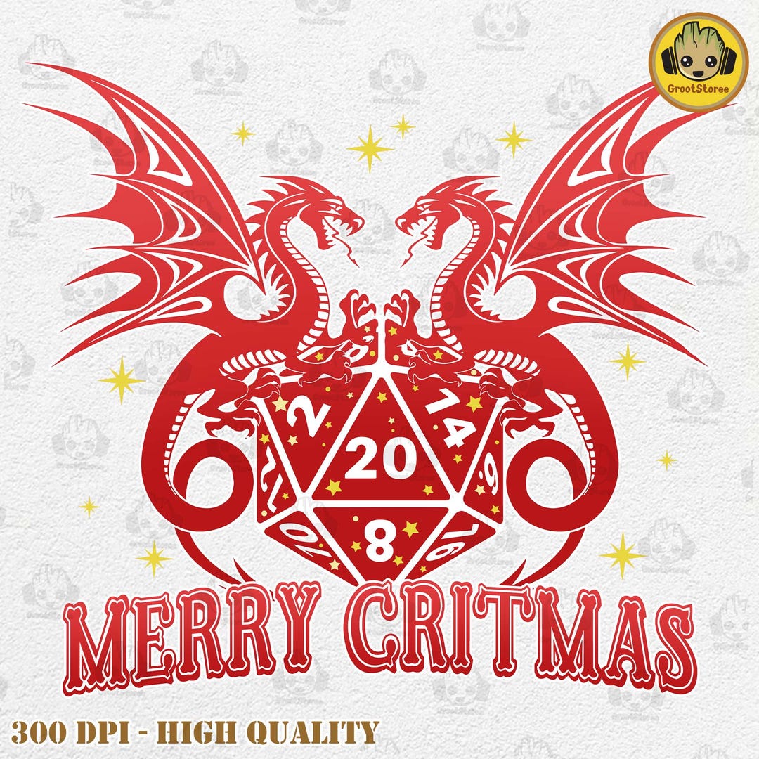 Retro Merry Critmas Png, D20 Dice Png, Dnd Game Christmas Png ...
