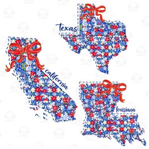 Preppy USA State Map Png Bundle, 4th of July Floral Map Png, Patriotic ...