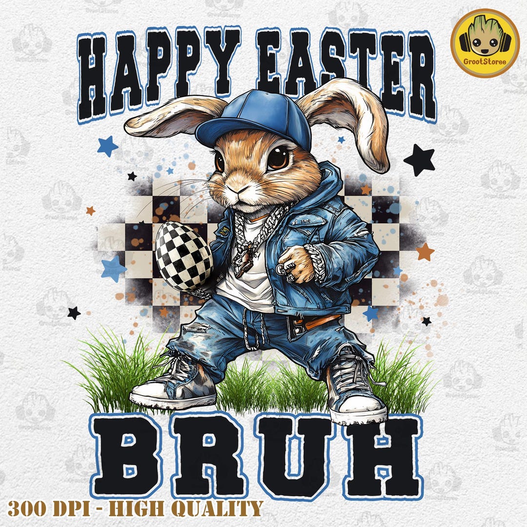 Checkered Happy Easter Bruh Png, Happy Easter Png, Retro Easter Bunny ...