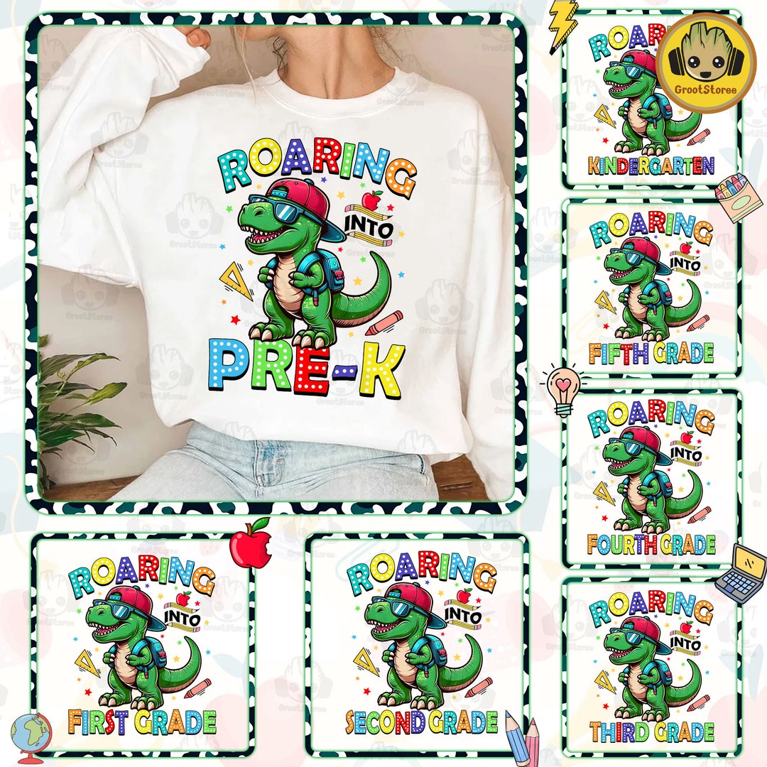 Roaring Into Kindergarten Png, Prek Dinosaur Png, Roaring Into Pre-k ...
