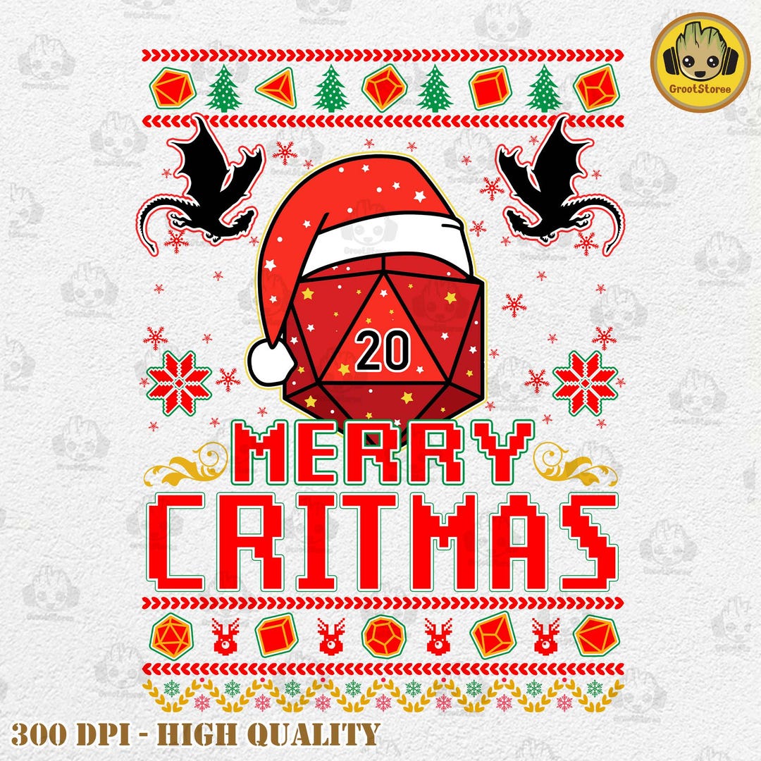 Merry Critmas Png, Retro D20 Dice Png, Dnd Game Christmas Png ...