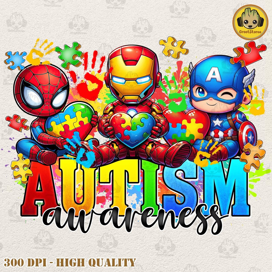 Autism Squad Superhero Cartoon Png, I Wear Blue for Autism Awareness ...