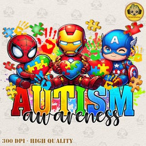 Autism Squad Superhero Cartoon Png, I Wear Blue for Autism Awareness ...