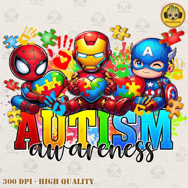 Autism Squad Superhero Cartoon Png, I Wear Blue for Autism Awareness ...