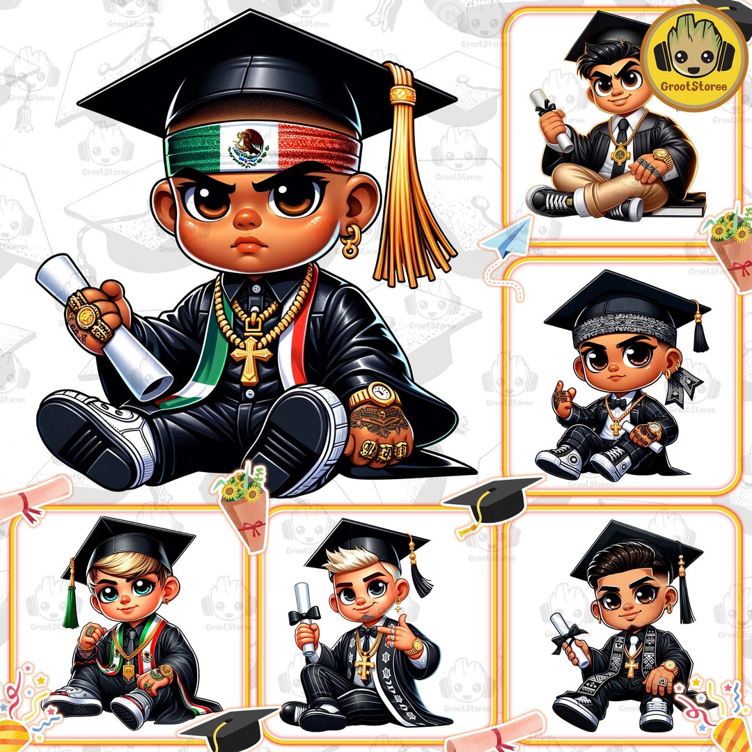 Boy Para Mi Familia Chicano Png Bundle, Graduation Chibi Style Png ...