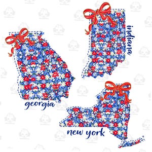 Preppy USA State Map Png Bundle, 4th of July Floral Map Png, Patriotic ...