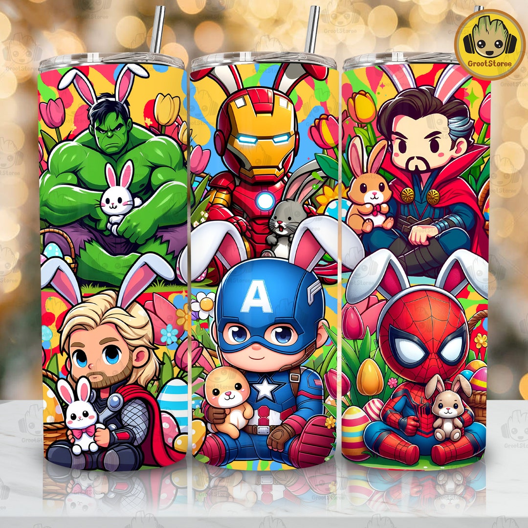 Superhero Cartoon Chilling With My Peeps Tumbler Wrap, Funny Easter ...