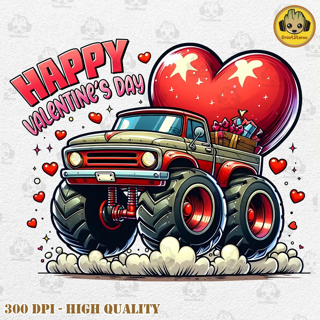 Valentine Monster Truck Png, Valentine's Day PNG, Heart Crusher Png ...