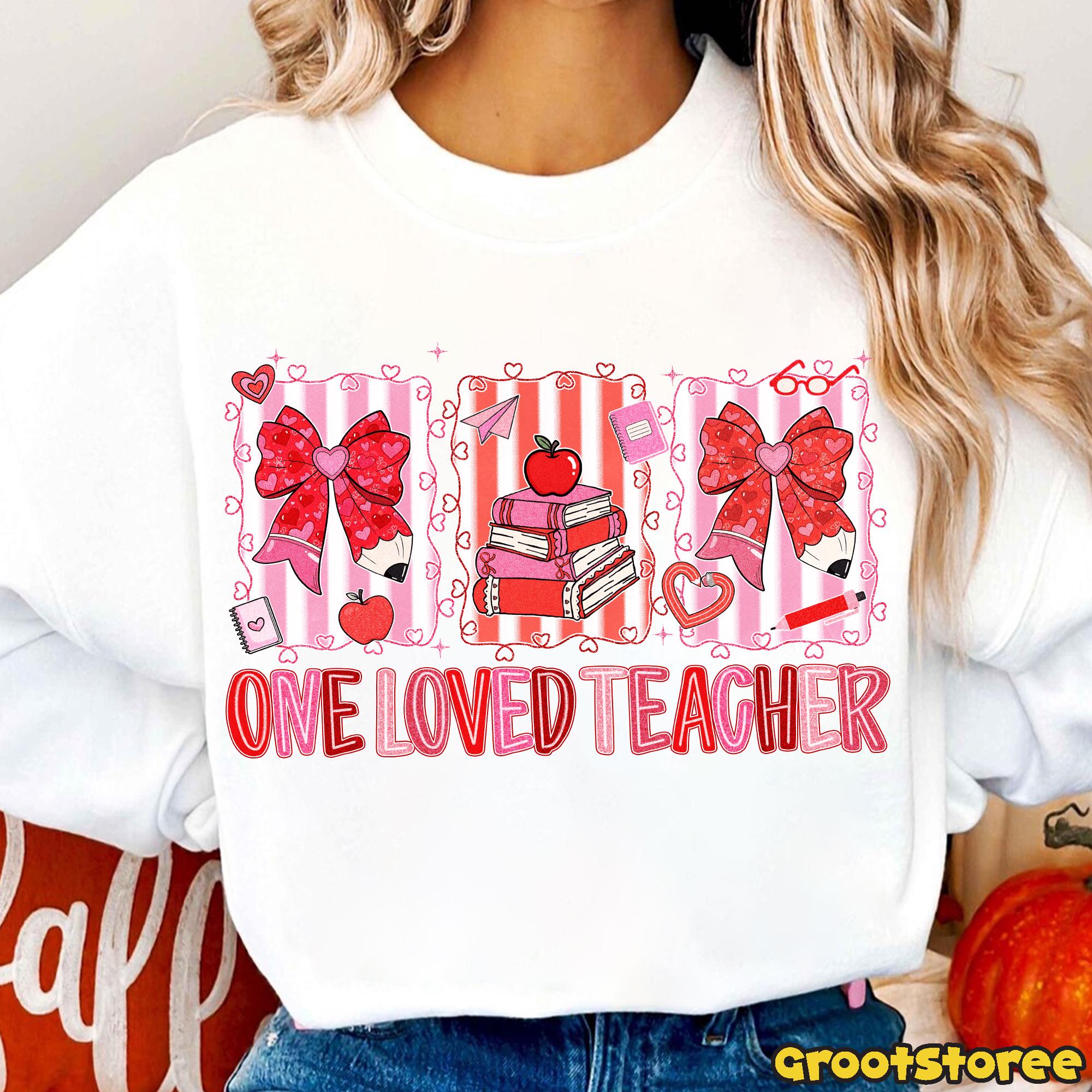 Teacher Pencil Coquette Bow Png, Retro Teacher Valentine Png, One Loved ...