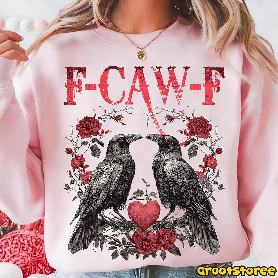 Retro Raven Anti Valentine PNG, Trendy F-caw-f Crow Design, Gothic Dark ...