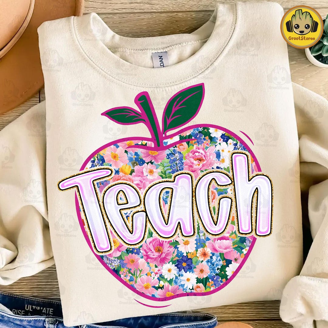 Retro Preppy Floral Teach Png, Floral Teacher Png, Boho Floral Teacher ...