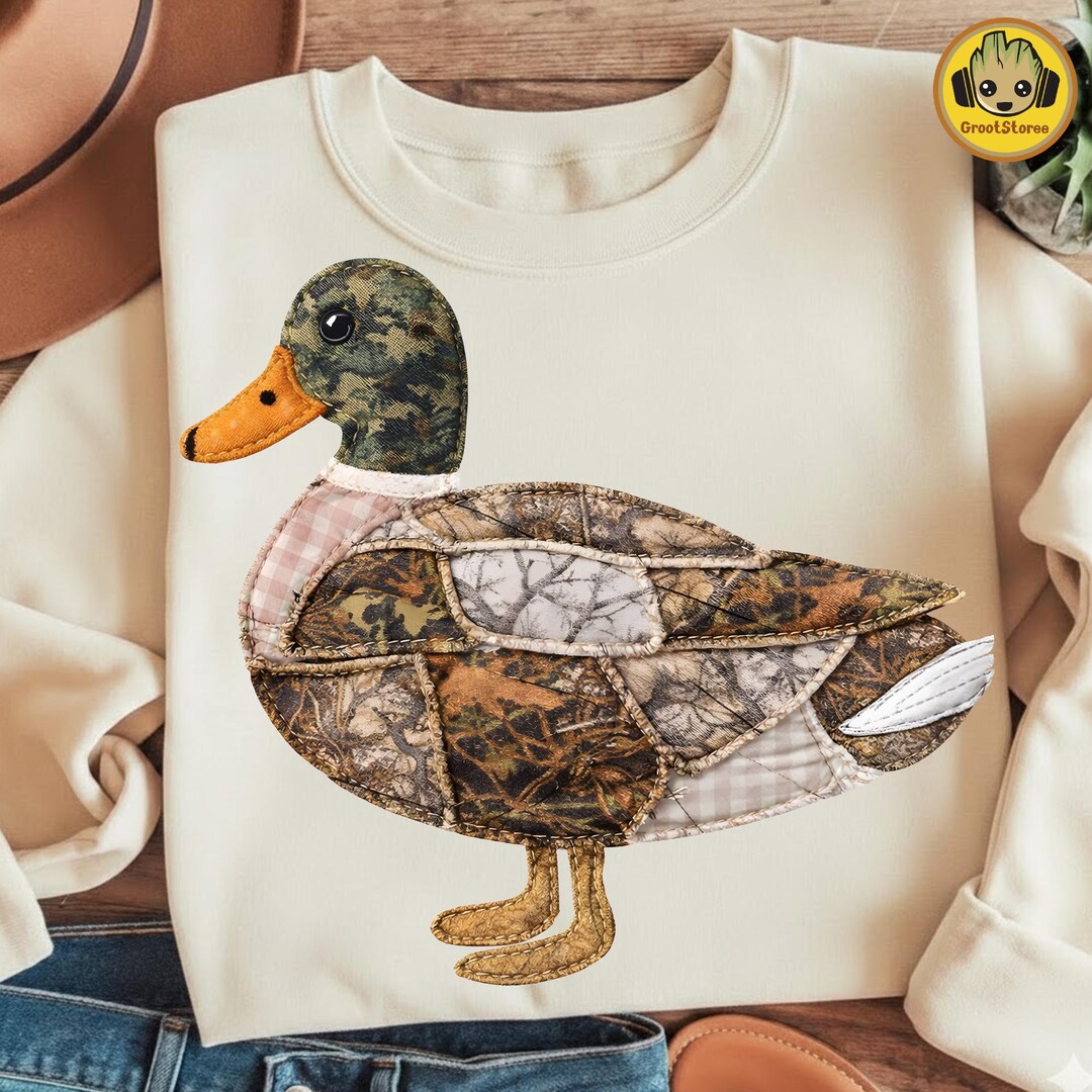Camouflage Duck Applique PNG, Quilted Patchwork Duck Png, Hunting Lodge ...