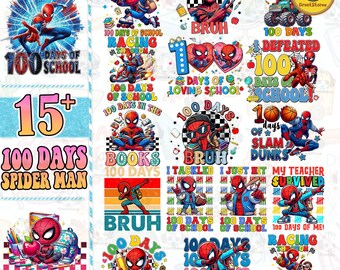 Happy 100 Days of School Cartoon Png Bundle, 100 Days Bruh Png, Spider ...