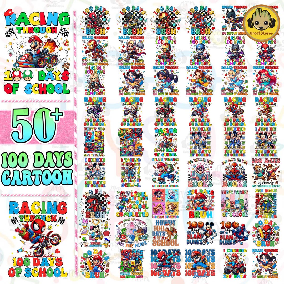 50+ Happy 100 Days of School Png Bundle, 100 Days of School Cartoon Png ...