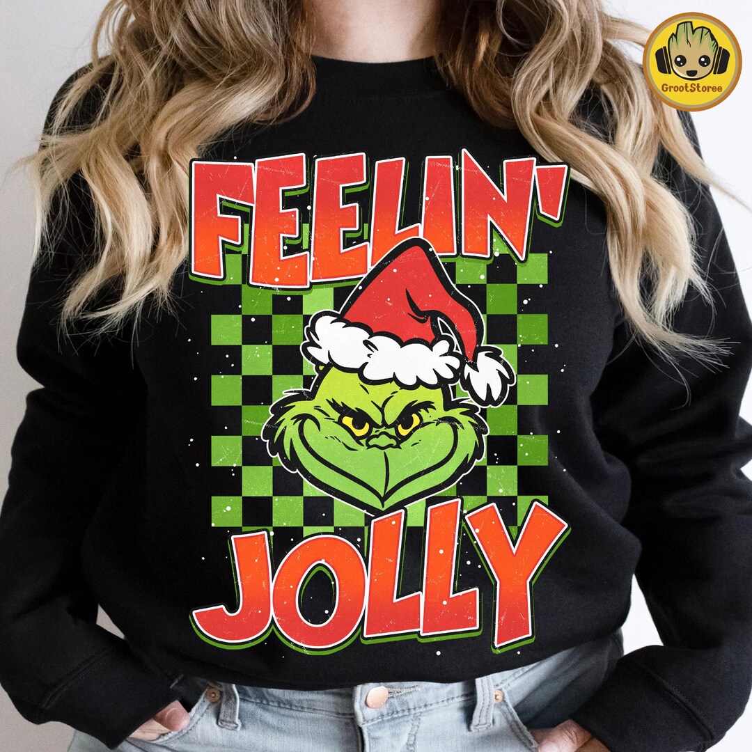 Retro Christmas Green Monster PNG, Trendy Checkered Feelin Jolly Design ...