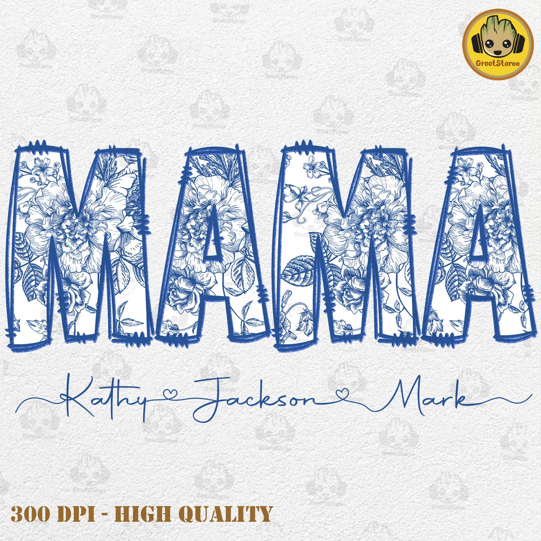 Mama Blue Willow Filled PNG, Mama Png, Retro Mama Png, Floral Mama Png ...
